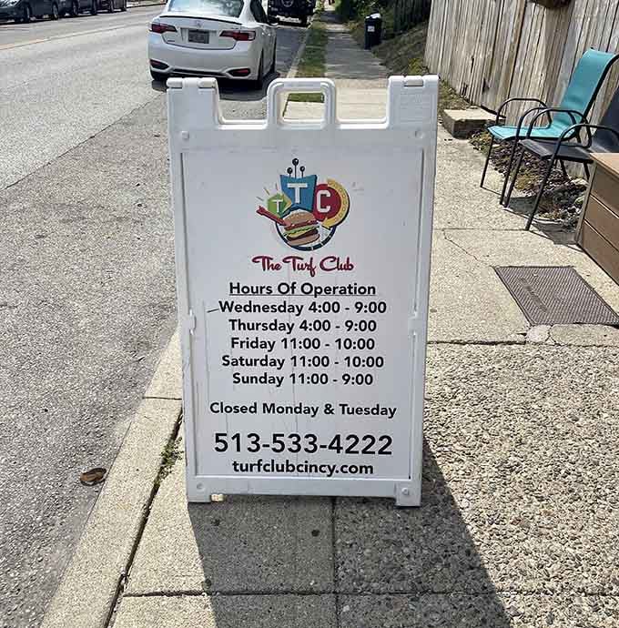 Closed Mondays and Tuesdays, which gives the staff time to recover from feeding Cincinnati's hungry masses all weekend.