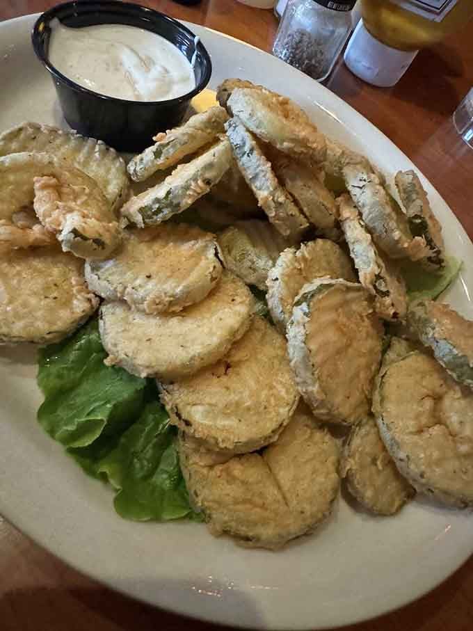 Fried pickles with ranch dressing – because regular pickles apparently weren't living up to their full potential here.