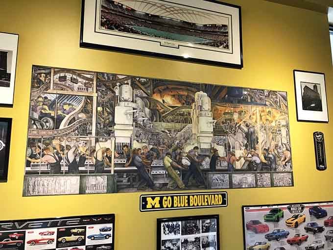 Detroit murals and Michigan pride decorate the walls, bringing authentic Motor City atmosphere to South Carolina's coast.