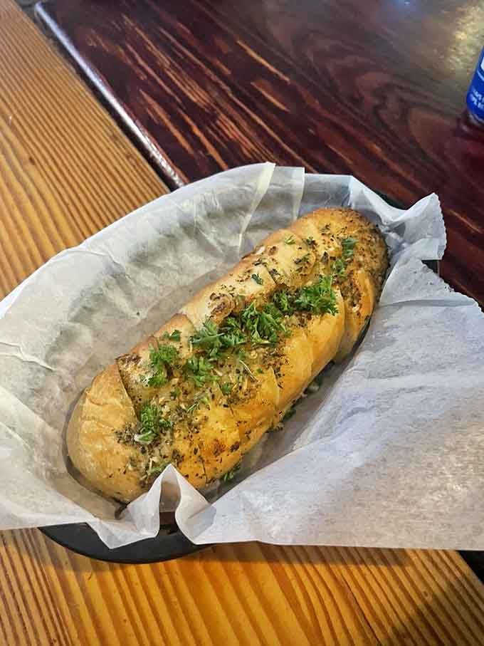 Garlic bread so aromatic it could guide ships safely to shore on a foggy night out there.