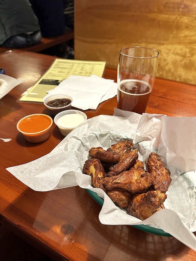 Perfectly seasoned wings with a trio of sauces make you feel like you're watching the big game, even on Tuesday.