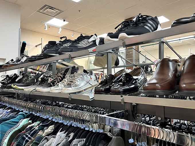 Sneakers and dress shoes living in harmony, proving footwear diversity is alive and well in Timonium.