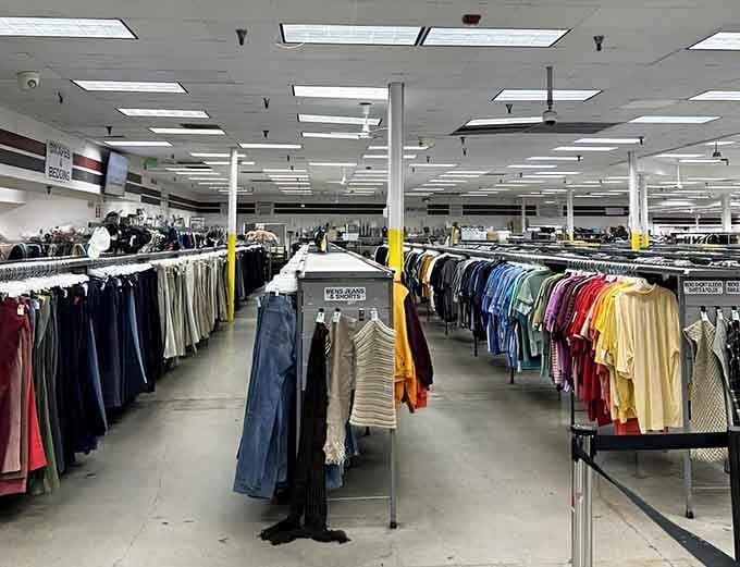 Organized aisles of secondhand treasures prove one person's donation is another person's jackpot moment today.