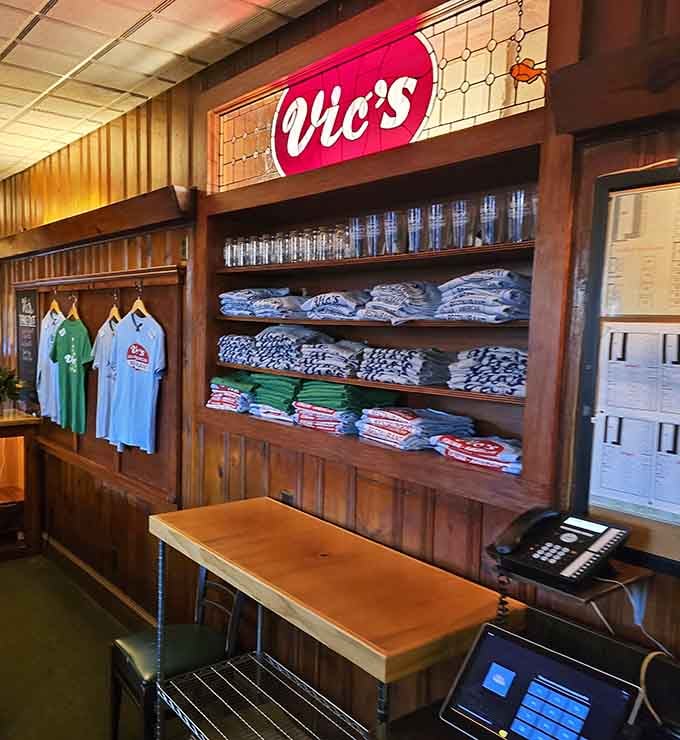 Vic's merchandise display proves this place has serious fans who want to take home memories.