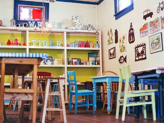 Shelves packed with knickknacks and tiger figurines create a visual feast before the actual feast even arrives.