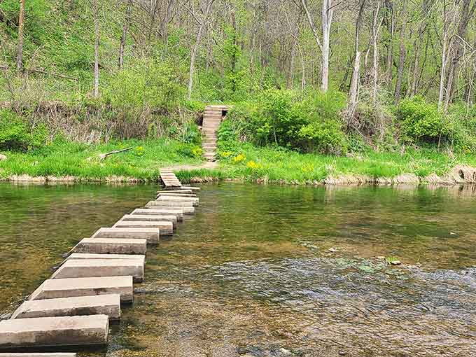 These stepping stones across the river add a touch of whimsy to your hike, like nature's hopscotch game.