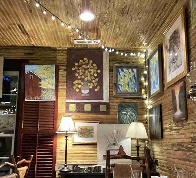 Every inch of wall space celebrates creativity. It's like eating inside a curated gallery that serves incredible food.