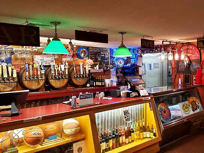 The well-stocked bar with multiple taps suggests this place knows how to complement great pizza with great beverages.