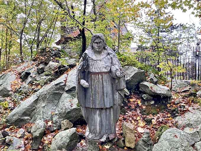 Garden statuary standing sentinel among the rocks, adding layers of mystery to your morning coffee walk.