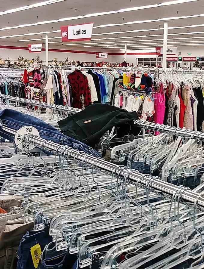 Rows of clothing organized by size mean less hunting and more finding exactly what you need.