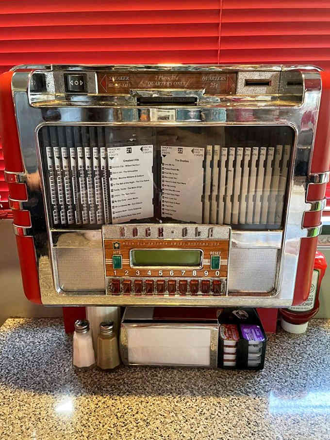 This tabletop jukebox still accepts quarters, proving some technology peaked decades ago and never needed improving.