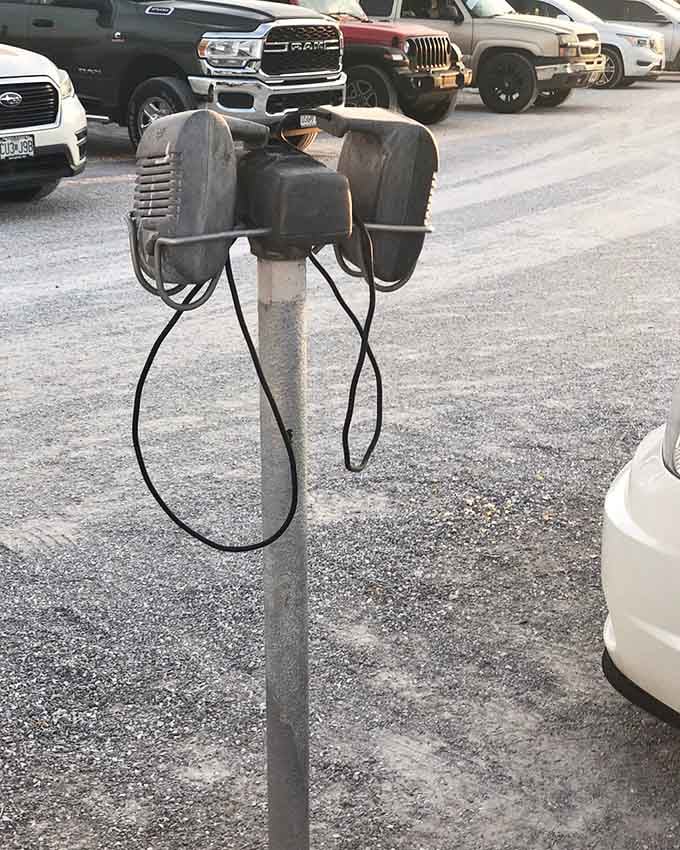 These vintage speaker poles remain as nostalgic reminders, even though modern FM radio now delivers the soundtrack to your adventure.