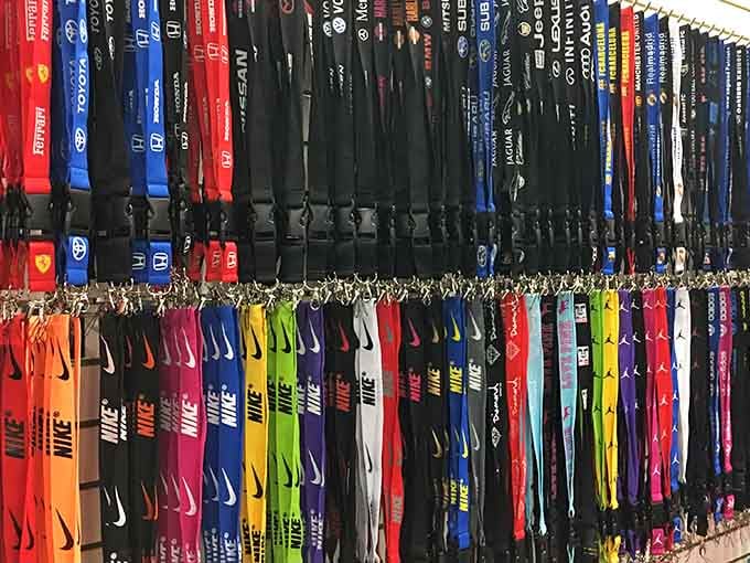 Lanyards in every color imaginable hang like a curtain of organizational possibilities for keys and badges.