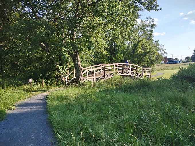 Walk across this scenic bridge and imagine the anticipation those frontier fighters felt leaving their families behind for freedom.