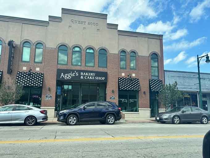 Street parking on a sunny day means your fresh donuts are just steps away from pure happiness.