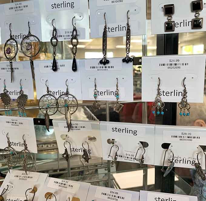 Sterling silver earrings at thrift store prices feel like finding designer labels at a garage sale, honestly.