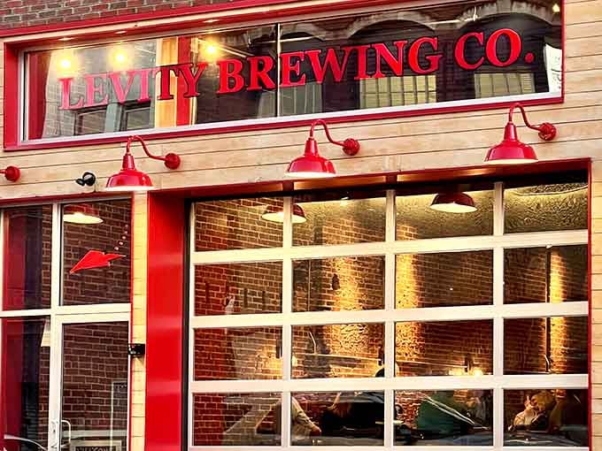 Levity Brewing Co. welcomes you with bright red accents that promise good times without the hipster attitude.