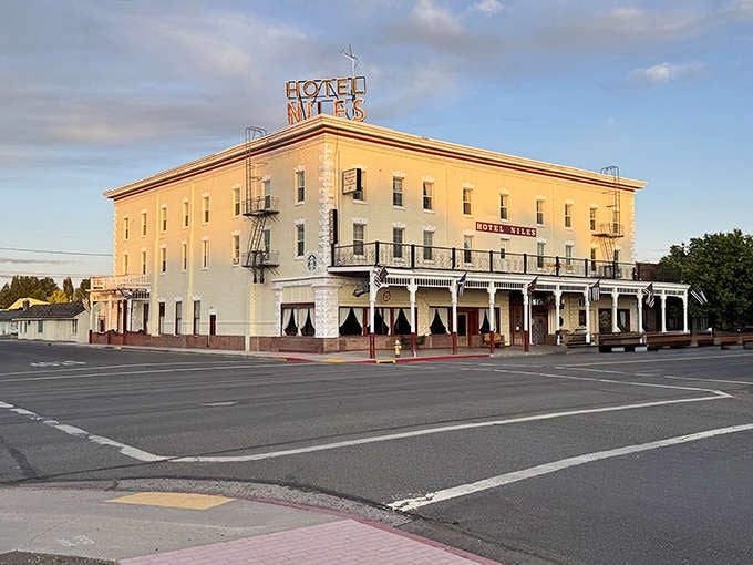 The Hotel Niles commands its corner with old-world elegance, a reminder of when every town had grand accommodations.