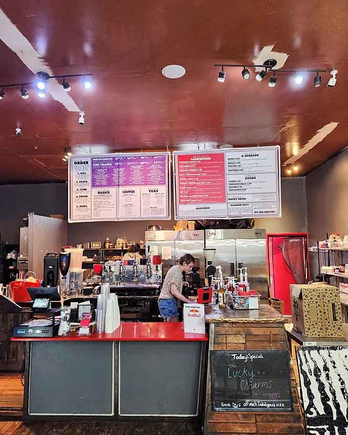 The counter area gleams with possibility, where coffee dreams and lunch orders come beautifully to life every day.
