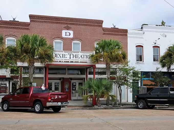The Dixie Theatre's classic marquee beckons you inside for entertainment that doesn't require a streaming subscription or buffering time.