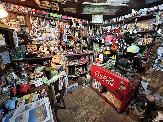 The interior resembles a time capsule where every decade's treasures coexist in glorious, colorful chaos.