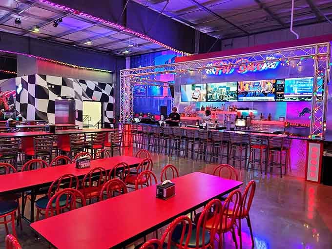 The Pit Bar area offers a place to refuel and strategize your next round of competitive family bonding.