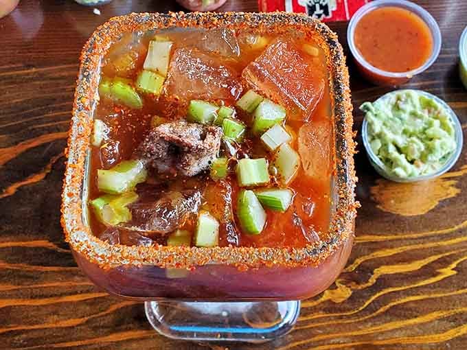 A Michelada served in a chamoy-rimmed glass is the kind of drink that makes everything better.