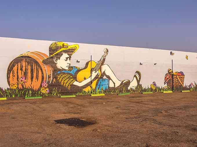 Street art celebrating Bakersfield's musical heritage adds color and culture to the city's evolving downtown landscape.