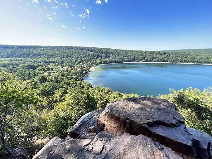 Balanced Rock at Devil's Lake defies gravity and logic, standing as nature's reminder that impossible things happen here.