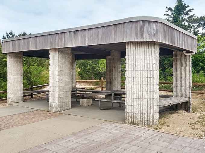 This shelter proves that even picnic areas can have architectural dignity when they try hard enough.