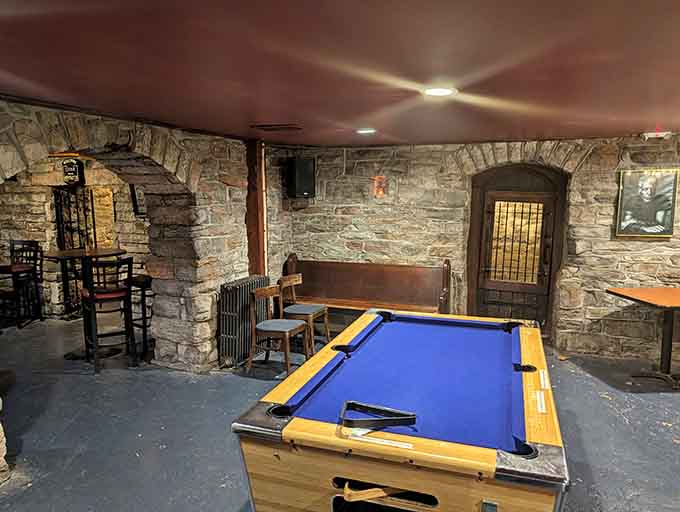 Even castles need recreation rooms, complete with pool tables for post-dinner entertainment and friendly competition.