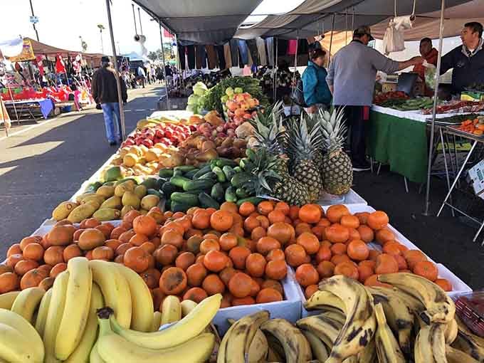Fresh produce piled high in vibrant pyramids makes your supermarket's sad fruit section look absolutely pathetic by comparison.
