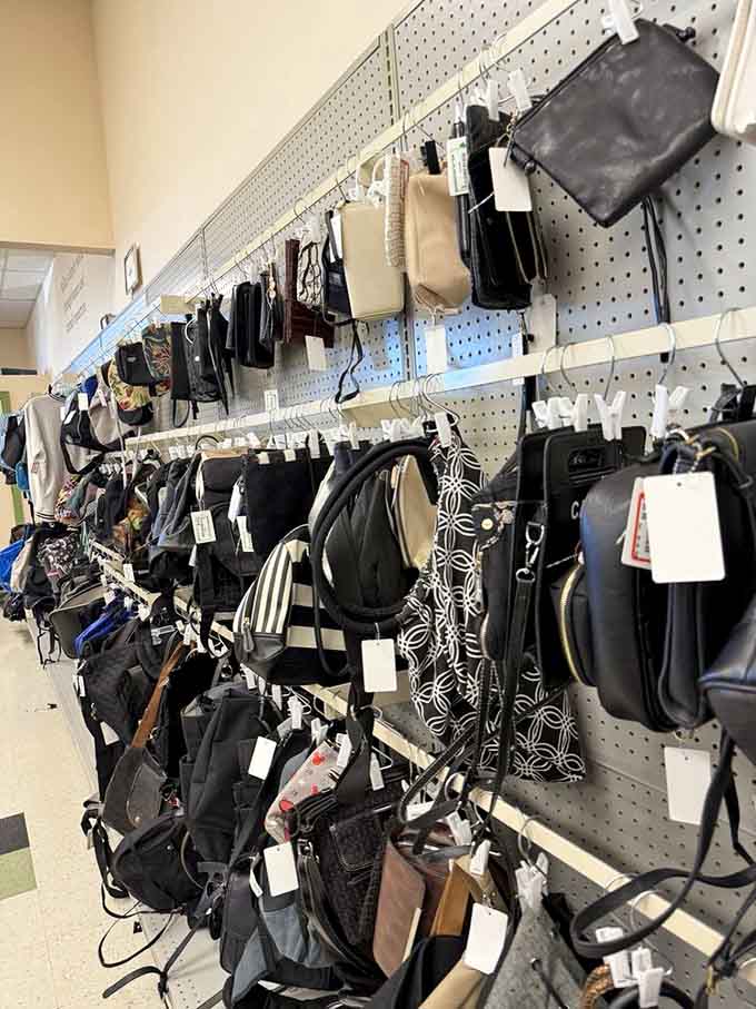 Small bags and purses dangling like fashion accessories waiting for their perfect match to arrive.