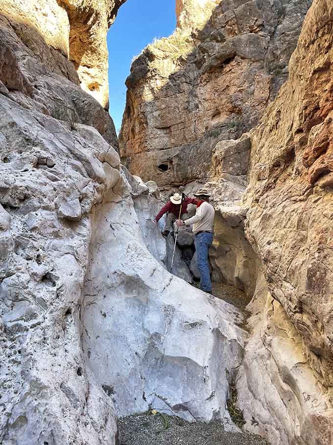Navigating these narrow passages requires some scrambling, but the payoff views justify every careful step forward.