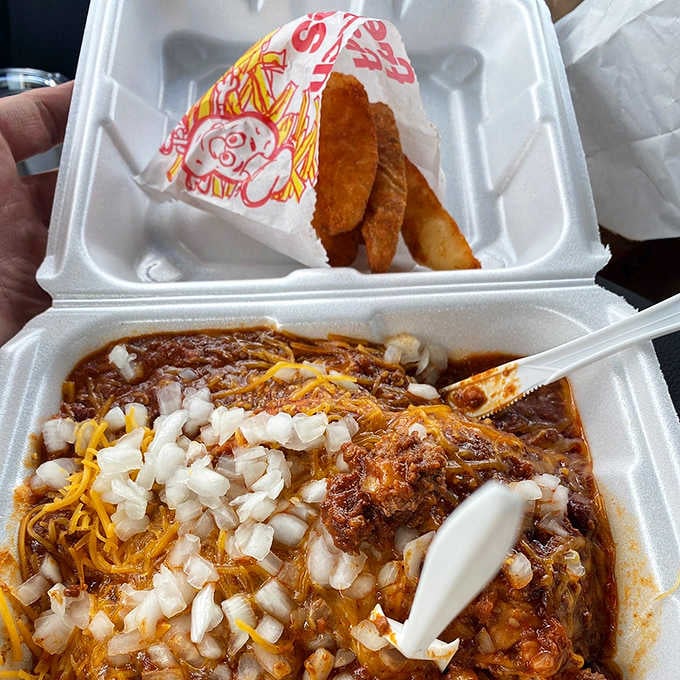 The Chili Dan proves that sometimes the best ideas involve putting chili on absolutely everything possible.