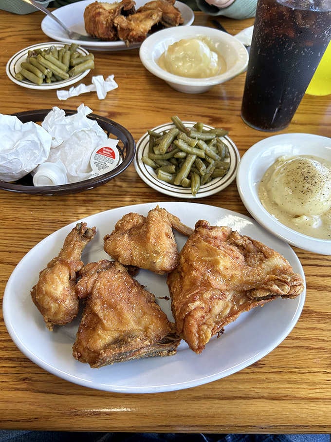 Broasted chicken so crispy and golden, it looks like it just won best in show at the county fair.