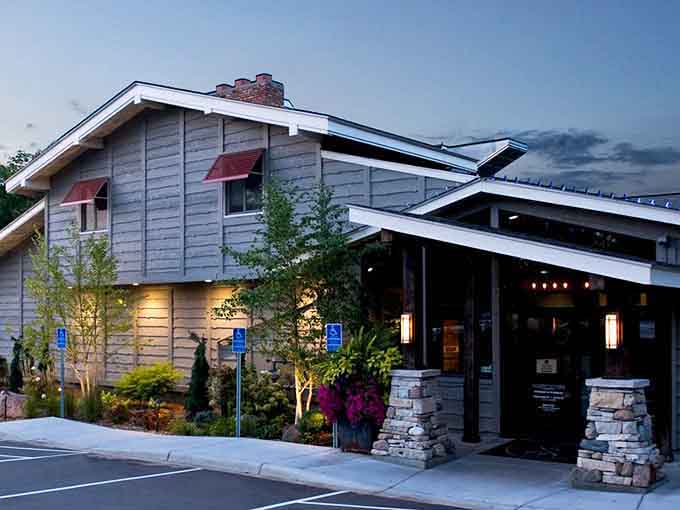 Evening lights transform Birch's exterior into something that looks straight out of a Minnesota travel magazine cover shoot.