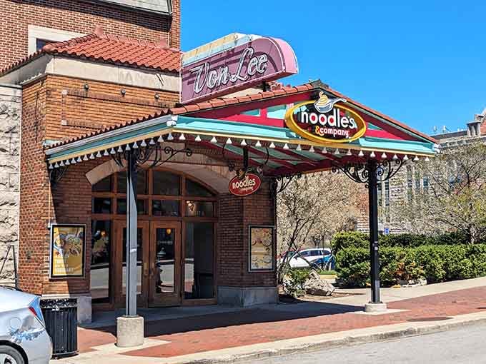 Von Lee Theater's retro signage and colorful awning add character that modern multiplexes can only dream about achieving.