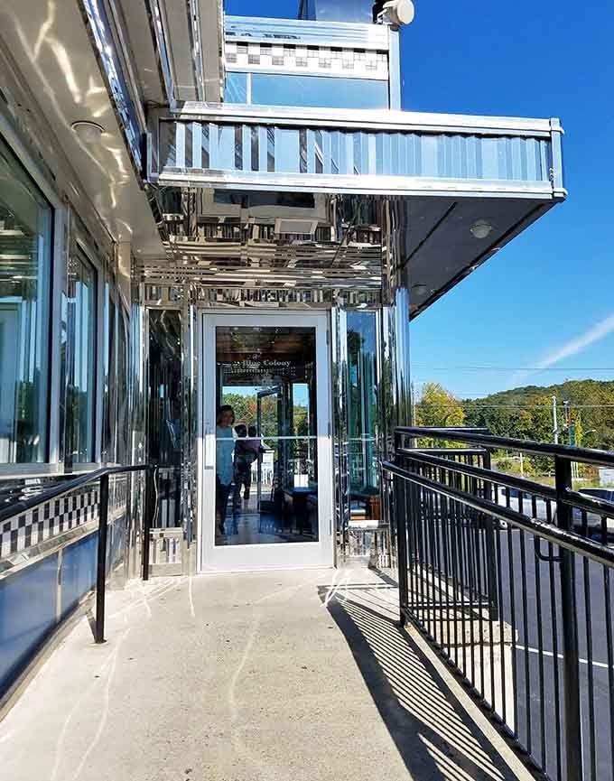 The entrance welcomes you with classic diner charm that promises good food and even better service inside those doors.