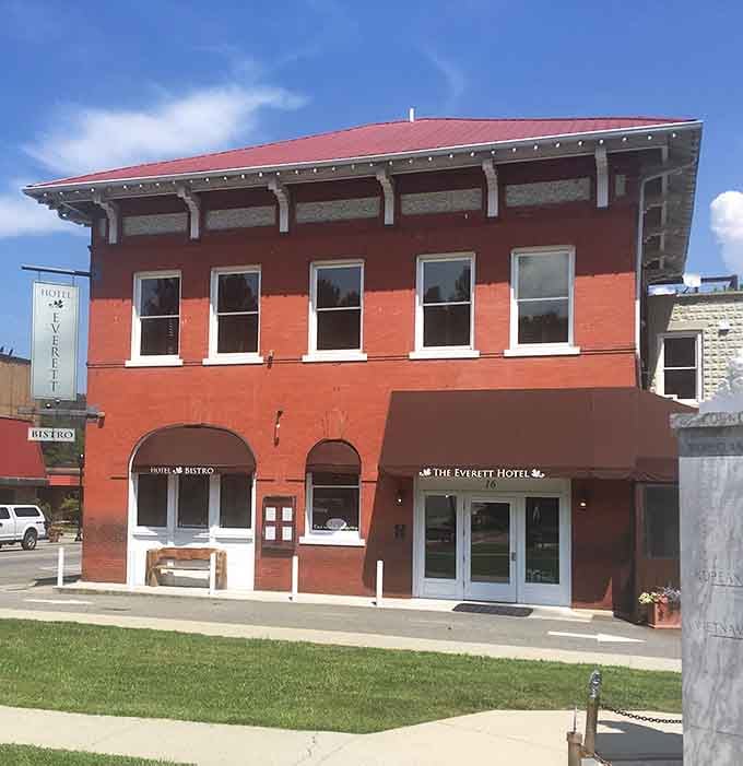 The Everett Hotel's historic brick facade whispers stories while offering modern comfort, the best of both worlds.