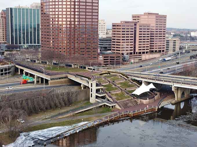 From above, you can appreciate how this bridge connects communities while gracefully spanning the mighty Connecticut River.