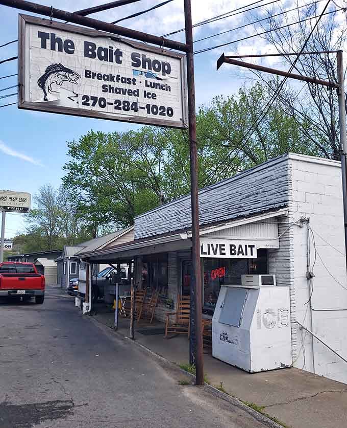 The Bait Shop serves breakfast and lunch alongside live bait, because multitasking is a Kentucky art form.