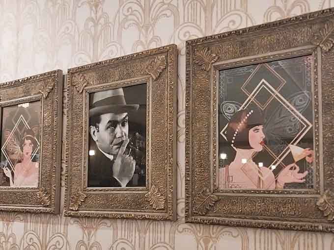 Art Deco portraits add vintage glamour to the walls, because even your dining room deserves a little Hollywood treatment.