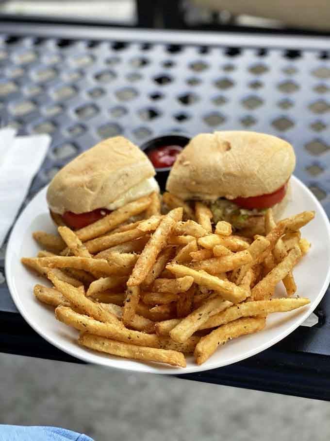 Fluffy pita embracing tender chicken with oregano fries piled high, comfort food that happens to taste like a vacation.