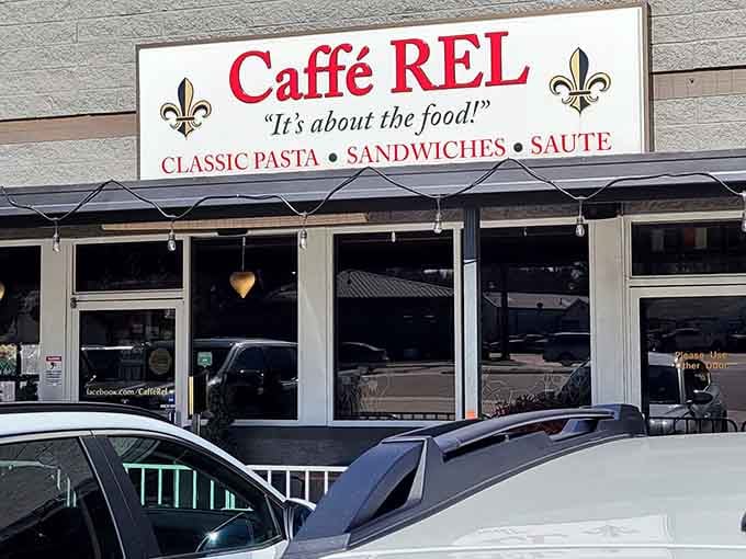 The exterior promises classic pasta, sandwiches, and saut&eacute;, which is like promising happiness, joy, and contentment in three words.