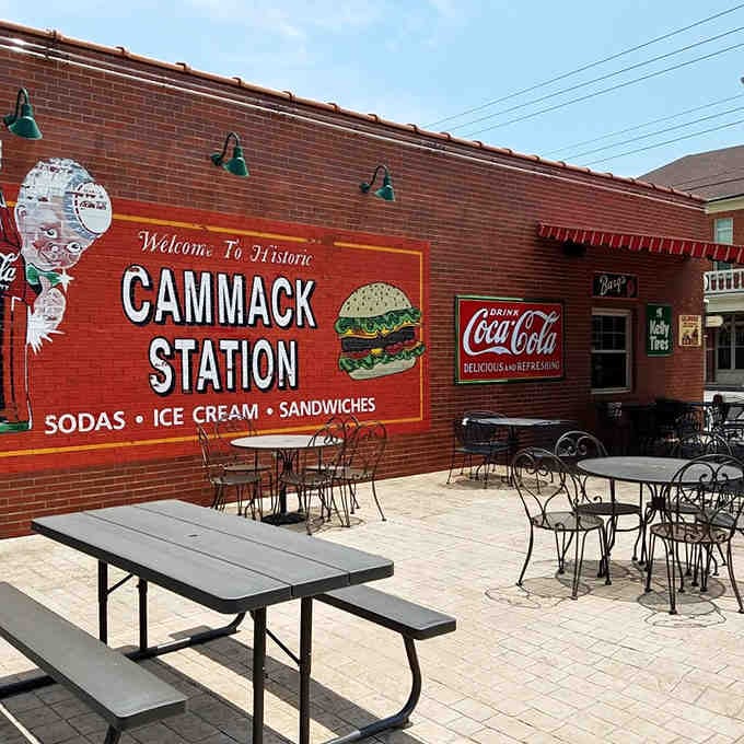 The outdoor patio where you can enjoy your meal while that painted brick wall reminds you why Americana never goes out.