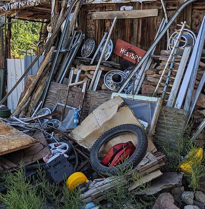 Every scrap, every piece, every discarded item found new purpose here in this glorious monument to creative reuse.