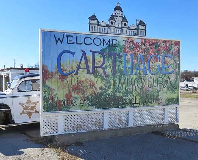 The Welcome to Carthage sign doesn't oversell it; this town really is "America at its best" in ways you'll discover.