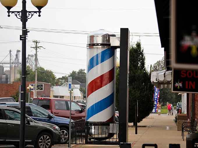 This barber pole actually spins, making it the most functional oversized object in town, surprisingly enough really.