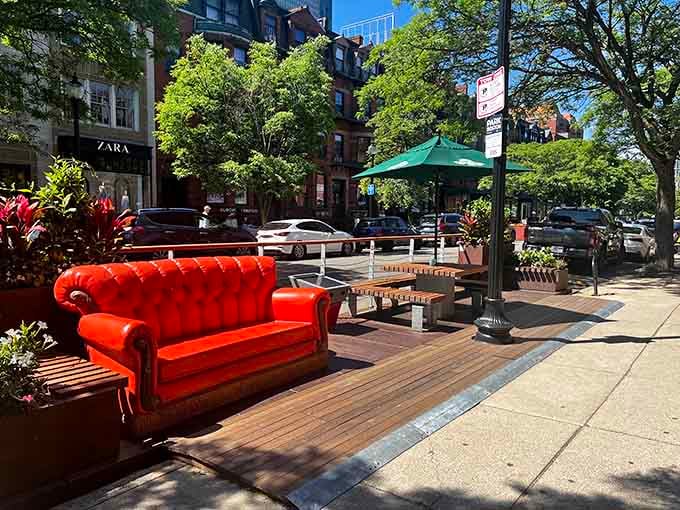 They actually put the orange couch outside on the sidewalk, because sometimes dreams really do come true in Boston.